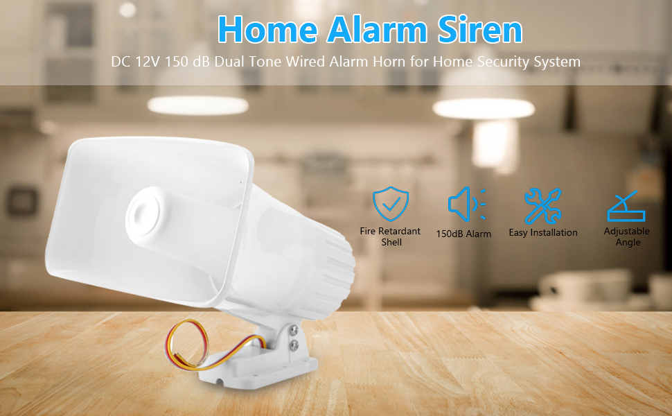 DC12V Home Alarm Siren,Bewinner 150 dB Dual Tone Wired Horn Burglar ...