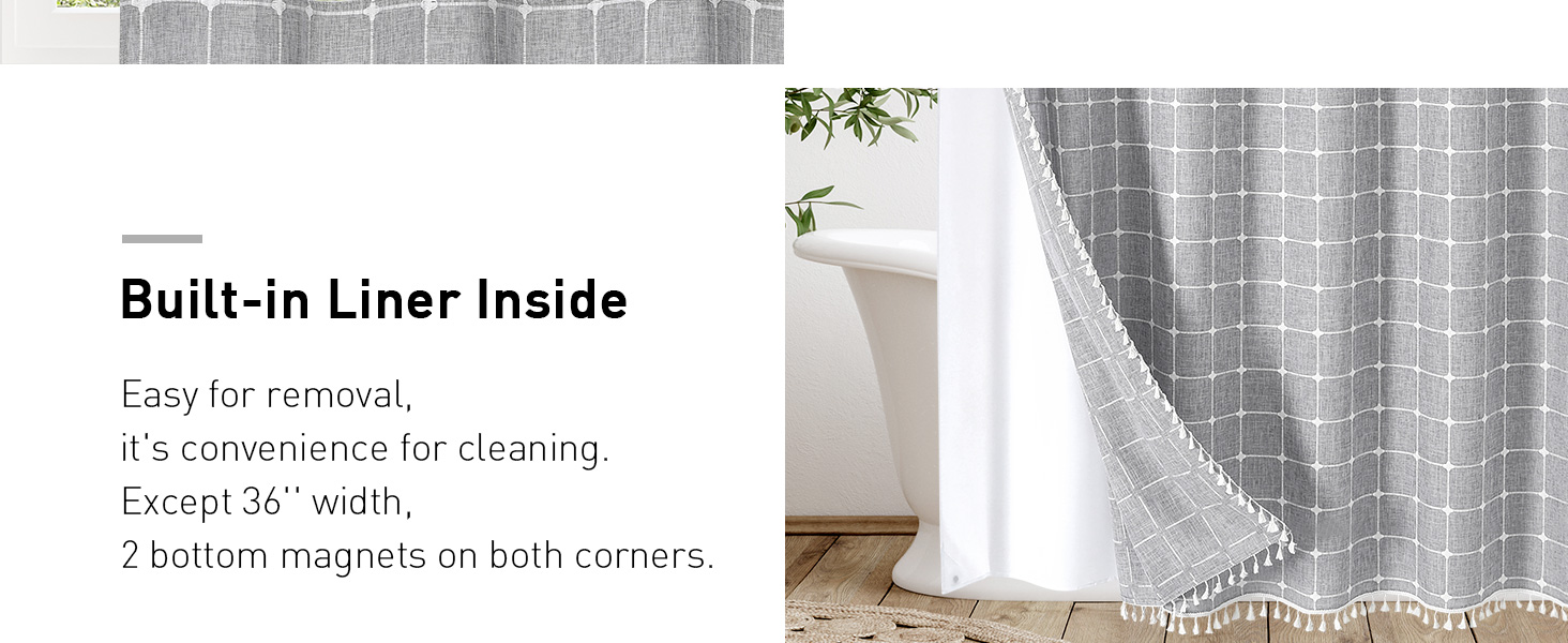 Amazon.com: MitoVilla No Hooks Required Farmhouse Shower Curtain with Snap-in Liner - with ...