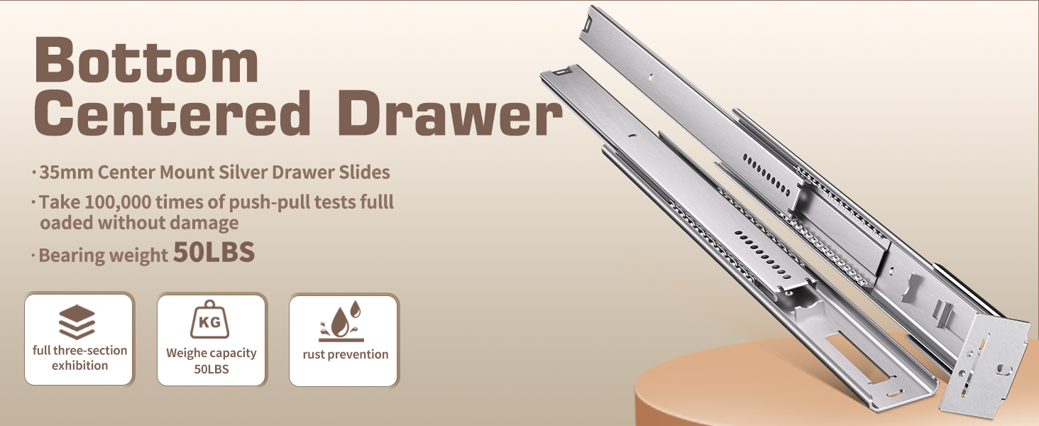 SLIDEWAY 10 Pcs Bottom Mount Centered Drawer Slides,Center Mount Drawer ...