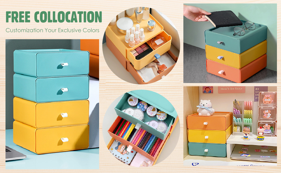 RUITENG 6 PCS Desk Organizer With Drawers, Stackable Desktop Storage, Large Capacity Plastic Box ...