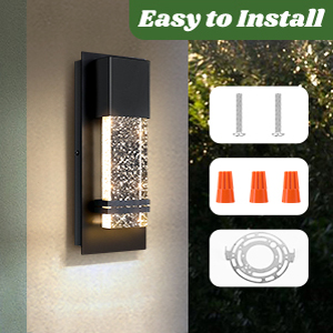 BesLowe Outdoor Wall Light Fixtures with Crystal Bubble Glass, Waterproof Exterior Sconces LED ...