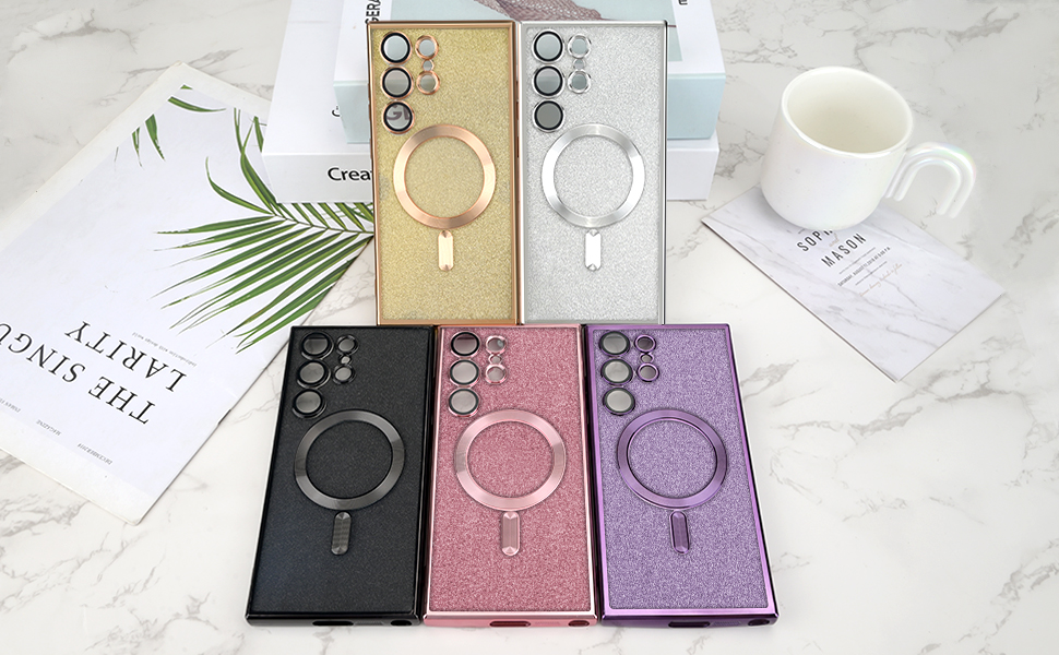 Newseego for Samsung Galaxy S23 Ultra Magnetic Case, Sparkle Glitter Case Cover Soft TPU Full ...