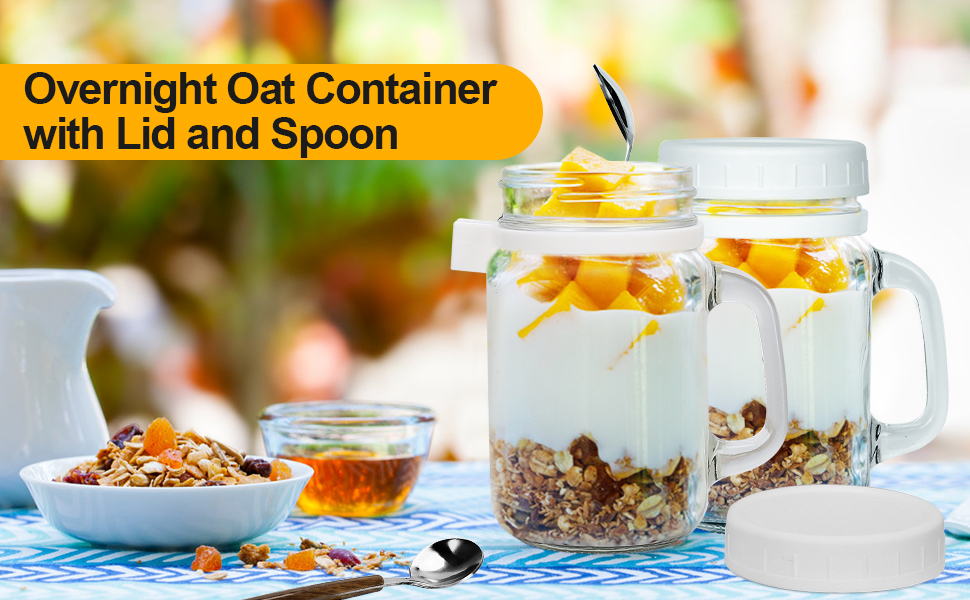 Amazon.com: Nidhdsda Overnight Oats Containers with Lids and Spoon Set of 2, 16 OZ Mason Jars ...