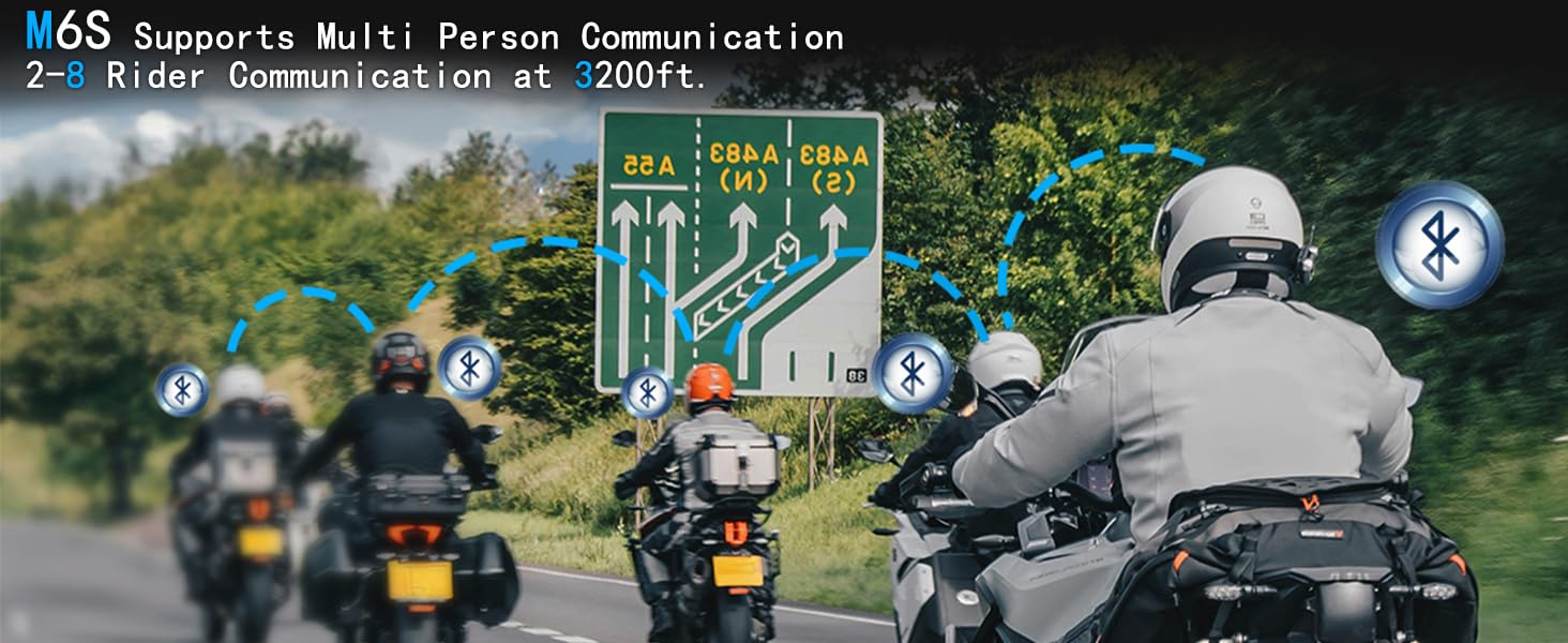 MAXTO Motorcycle Intercom【Mesh Intercom】 M6S Communication Systems for Moto 8 Riders 1000M ...