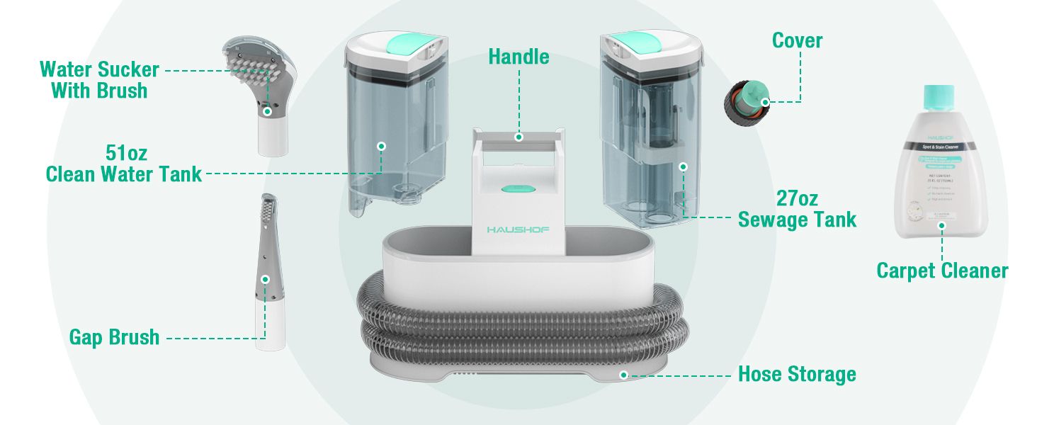 Amazon.com - HAUSHOF Portable Carpet Spot and Upholstery Cleaner, 12Kpa ...