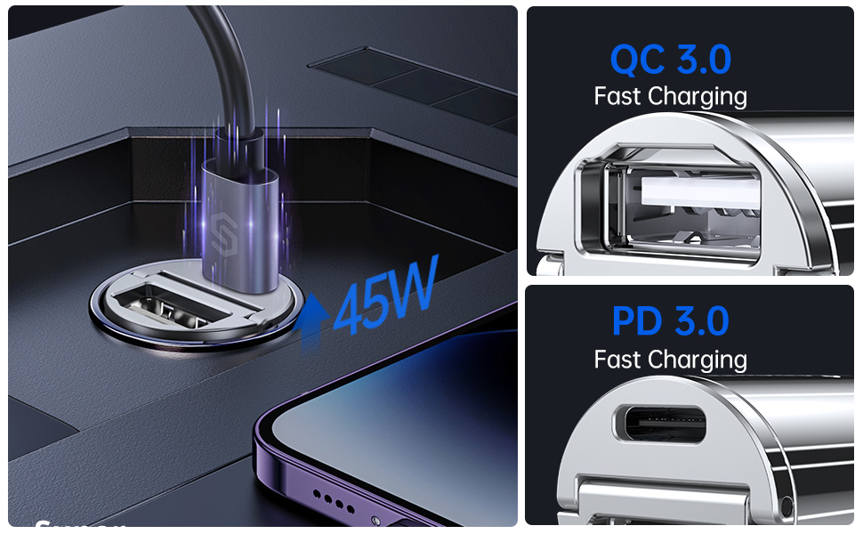Syncwire USB C Car Charger 90W [PD 45W PPS & QC 45W] Cigarette Lighter USB charger Car Adapter ...