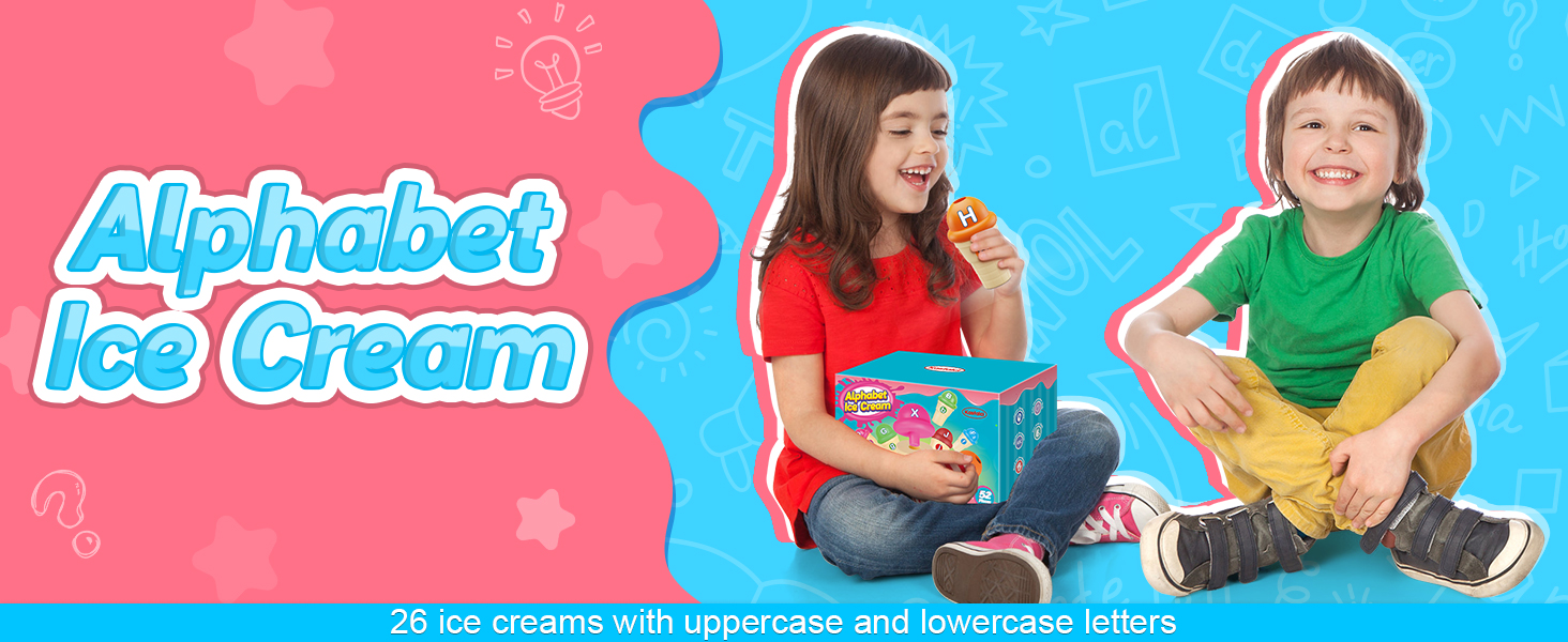 Amazon.com: Kasfalci Alphabet Learning Toys,Ice Cream Toys Play Set,ABC Learning for Toddlers ...