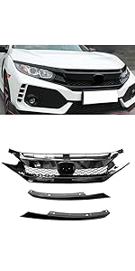 Amazon.com: PartsFlow Front Bumper Grille Black With Chrome Grill For 2016 2017 2018 Honda Civic ...
