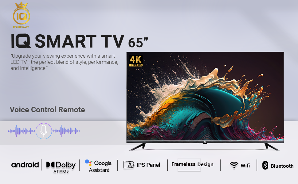 IQ 165 cm (65 inches) 4K Ultra HD QLED Frameless Android Smart TV Dolby Atmos IQFL65ST (Black ...