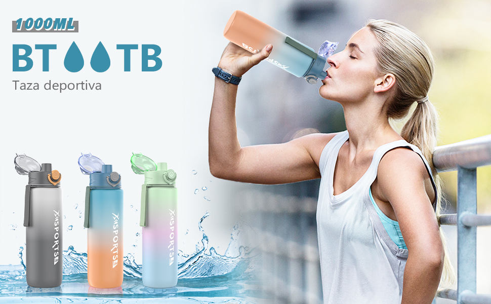 Botella de agua de gran capacidad de 1000 ML,Botella de Agua Motivacional con Marca de Tiempo y ...