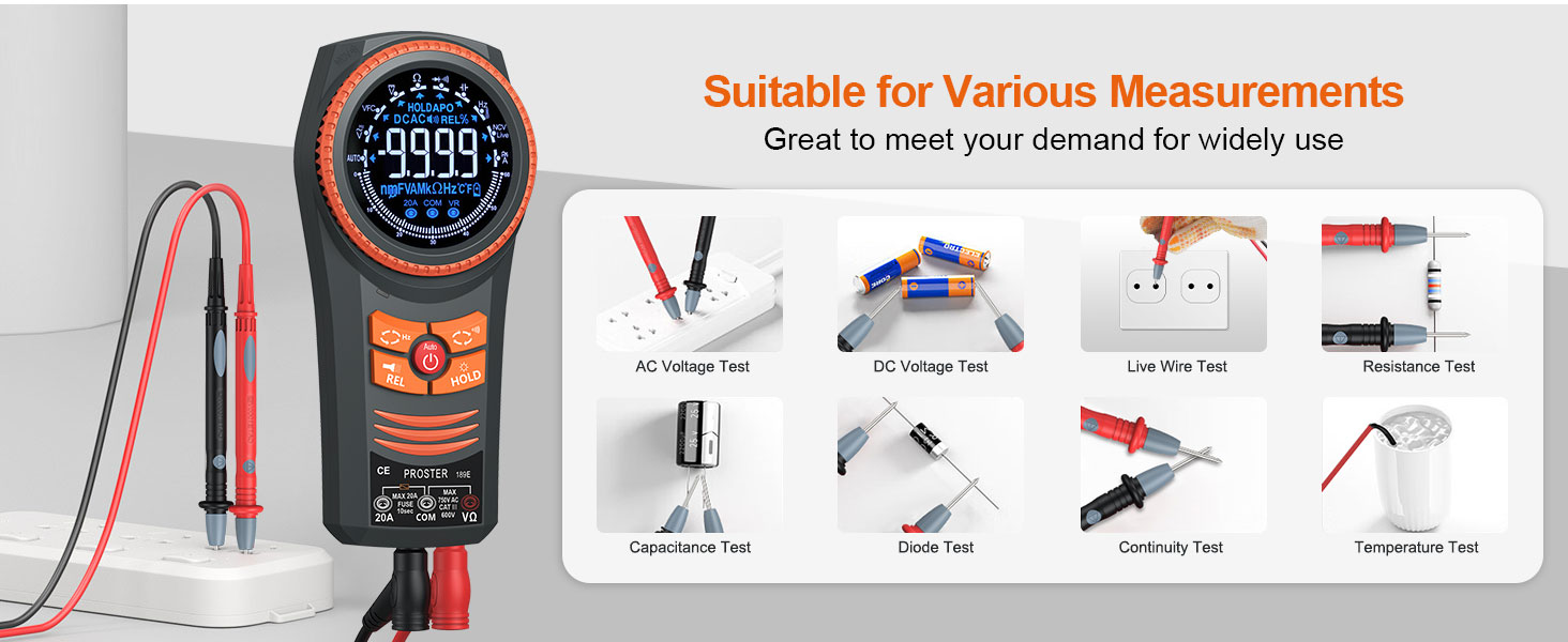 Proster Digital Multimeter 6000 Count Smart Meter Trms Color Screen Voltage Current Capacitance