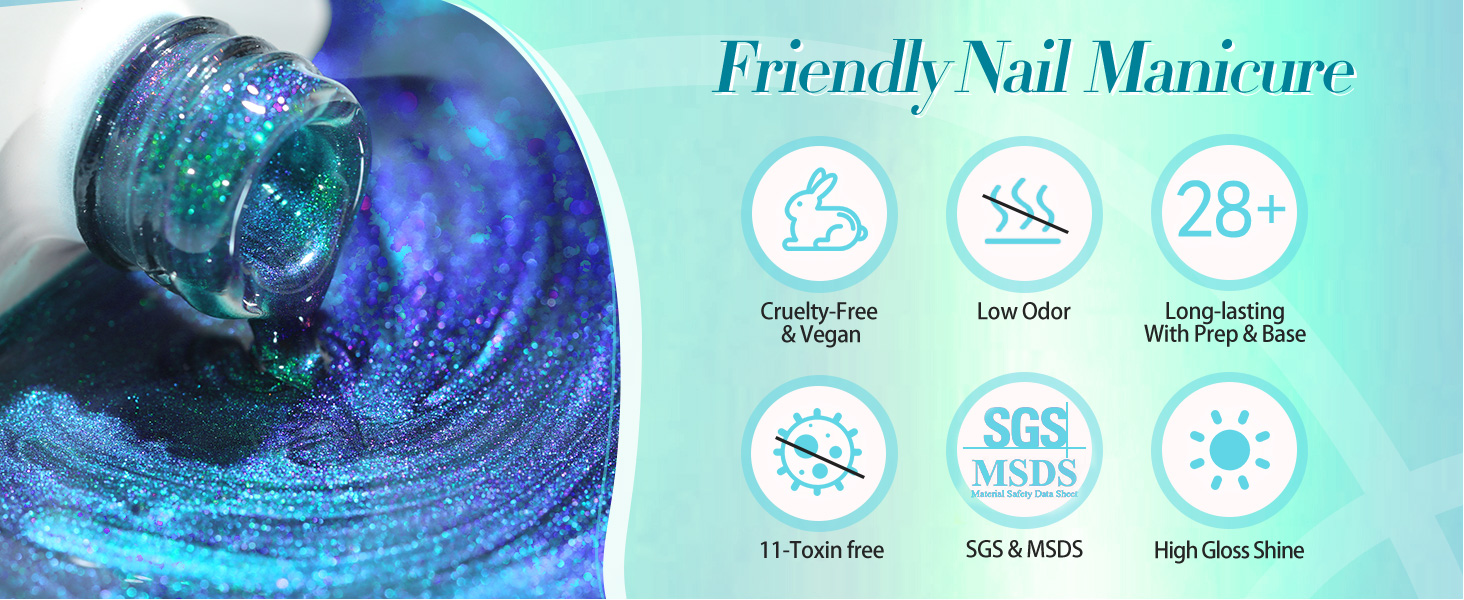 Amazon.com: Born Pretty Cat Magnetic Gel Nail Polish, Sea Blue Crystal Cat, Holographic Magnetic ...