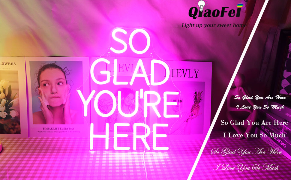 Amazon.com: QiaoFei LED "So Glad You Are Here" Neon Sign Pink Word/Letters USB Powered Neon ...