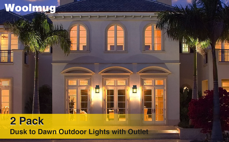 Woolmug 2 Pack Dusk to Dawn Porch Lights with Outlet,Waterproof Outdoor Light with Plug Outlets ...