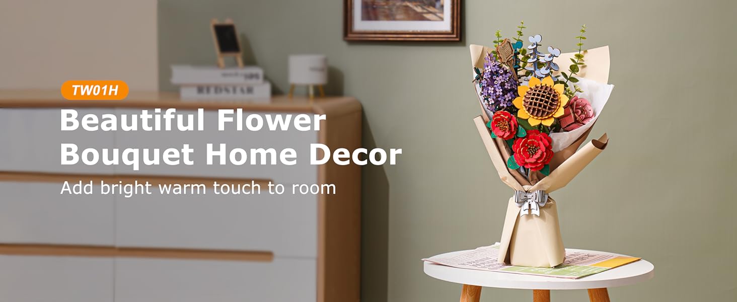 Rowood Artifical Flowers,Wooden Flower Bouquet Building Sets for Adults,Botanical Collection ...