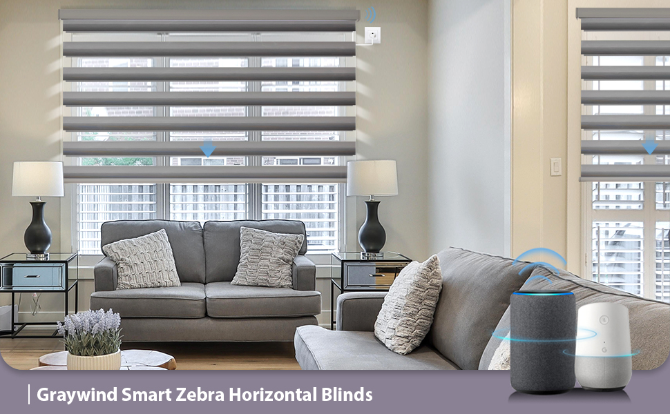 Graywind Wifi Motorised Zebra Roller Blinds Work with Alexa Google, Hardwired Smart Horizontal ...
