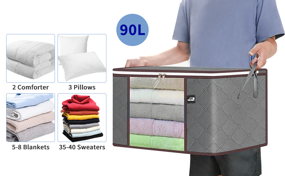 Amazon.com: 90L Large Storage Bag, 4 Pack Foldable Blanket Storage Bins, Clothing Storage Bins ...