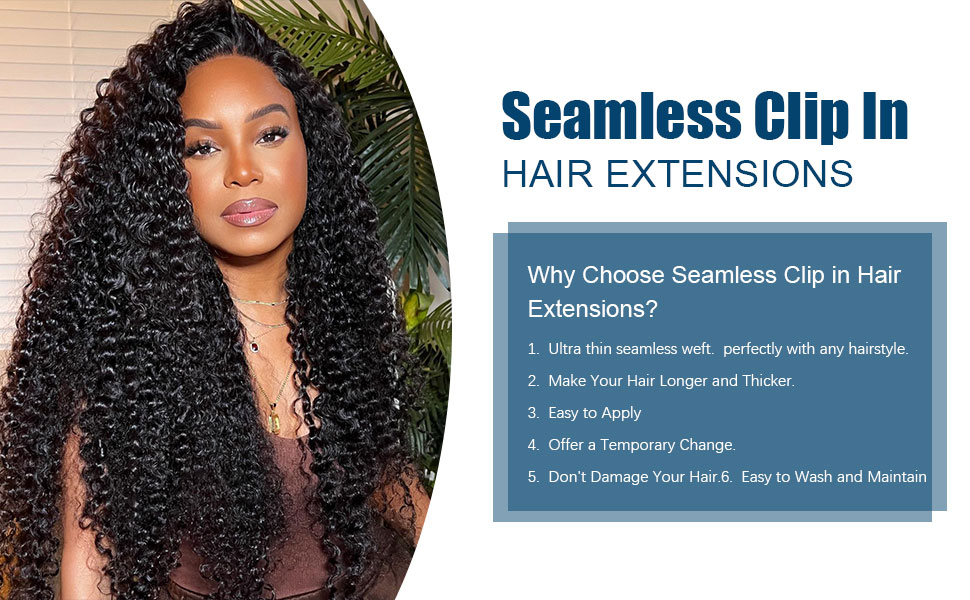 Amazon.com : 3A 3B Seamless Kinky Curly Clip In Hair Extensions Human ...