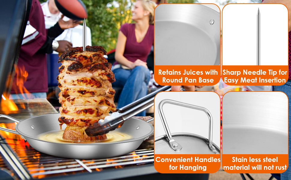 BBQ Vertical Meat Skewer, Stainless Steel Barbecue Hack Vertical Skewer Grill with 3 Replacement ...