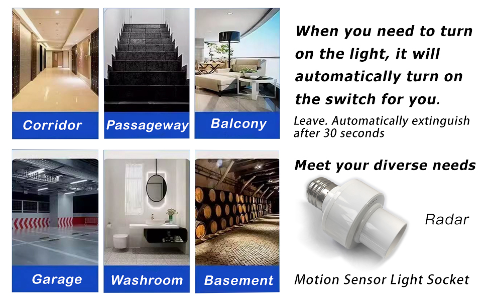 Motion Sensor Light Socket, Radar Motion Screw LED CFL Incandescent ...