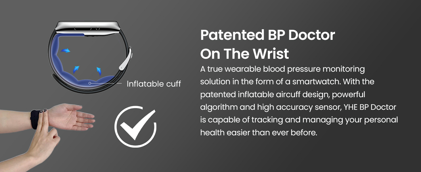 Amazon.com: YHE Smartwatch BP Doctor Pro with Patented Cuff, Wrist Blood Pressure Watch, HRV ...