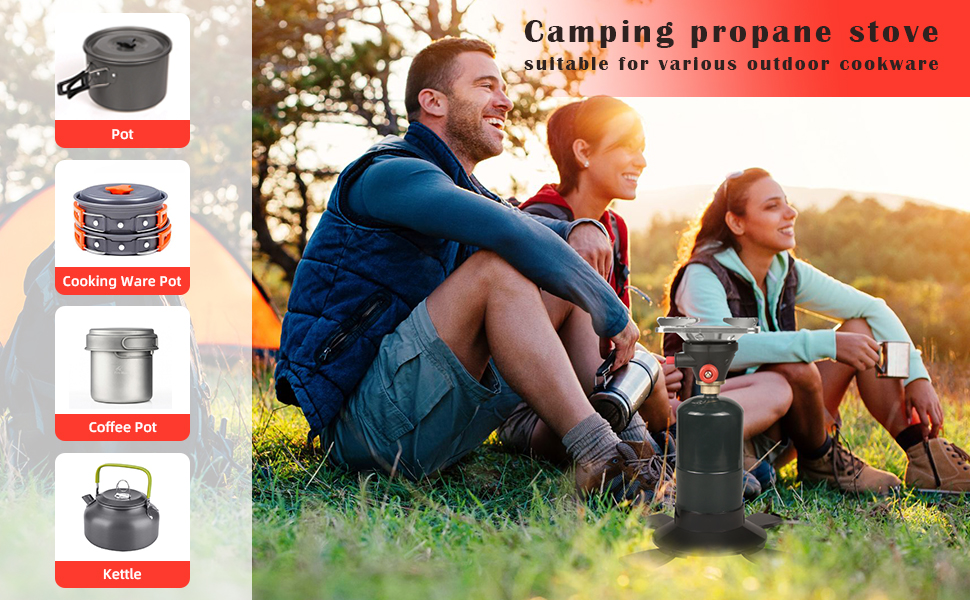 DOMINOX Portable Propane Camping Stove with Button Starter, 10,000 BTU Burner, Backpacking Stove ...