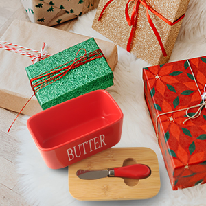 Amazon.com | Hasense Porcelain Butter Dish with Bamboo Lid - Covered Butter Dish with Butter ...