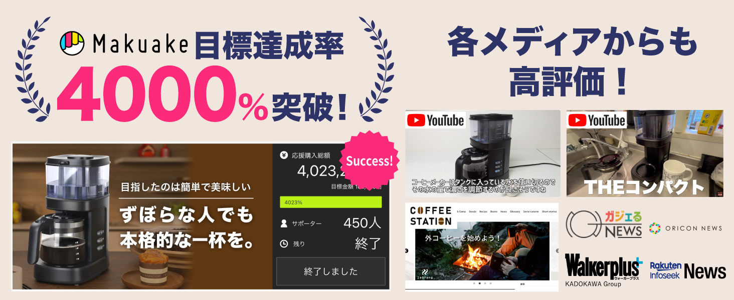 Amazon | tobest コーヒーメーカー ミル付き 全自動 【Makuakeで4000%達成！ボタンひとつで豆本来の香りと旨みを堪能】ドリップ式 豆・粉両対応 紙フィルター不要 保温 ...