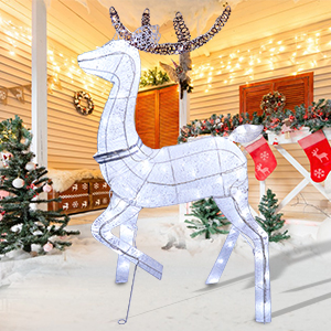 Amazon.com: Outdoor Reindeer Christmas Decorations Yard - Pre-lit 3D Glittered Christmas Deer ...