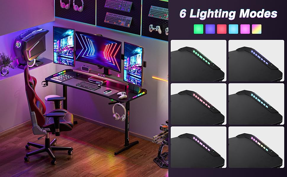 FATIVO Computer Gaming Desk RGB Adjustable: T Shape Larger Corner Game Table 160 x 60cm Manually ...