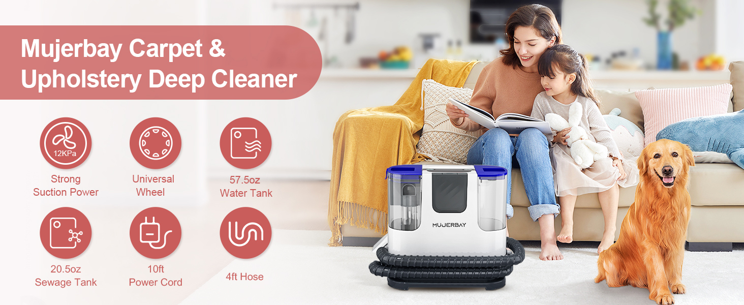 Amazon.com - Upholstery Carpet Cleaner, MUJERBAY 12Kpa Portable Spot ...