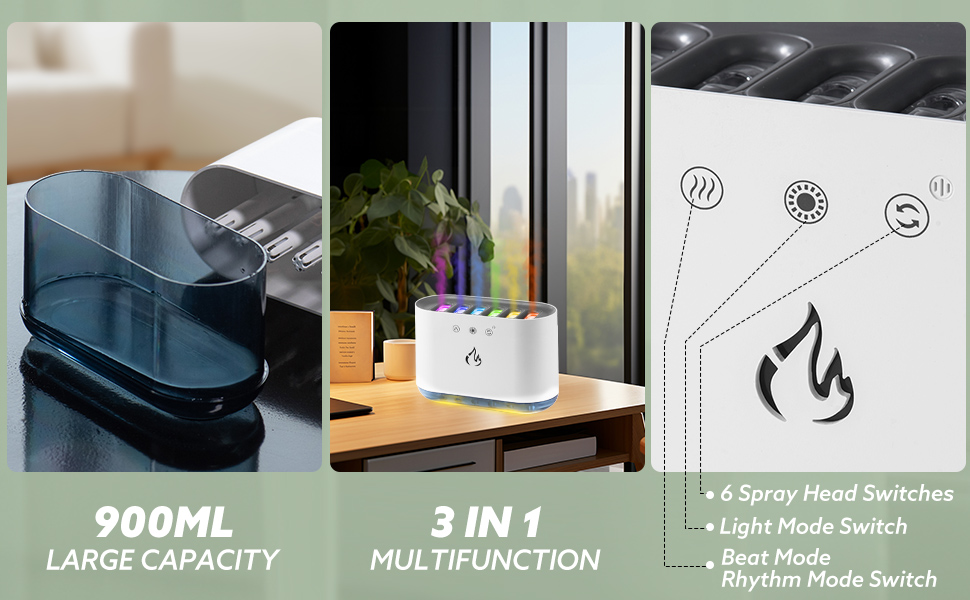 900ML Essential Oil Diffuser, Ultrasonic Dynamic Pickup Humidifiers ...