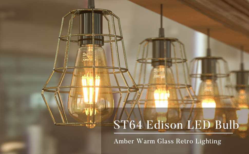 DiCUNO E26 Edison Bulbs 60W, 2200K Amber Warm, 6W LED Edison Bulb ST64, Amber Glass, Vintage LED ...