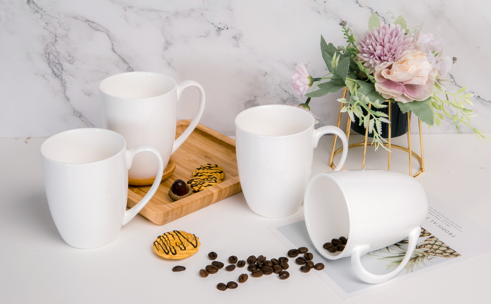 Amazon.com: COSTMANCE Plain White Fine Bone China Blank Coffee Mugs Set ...