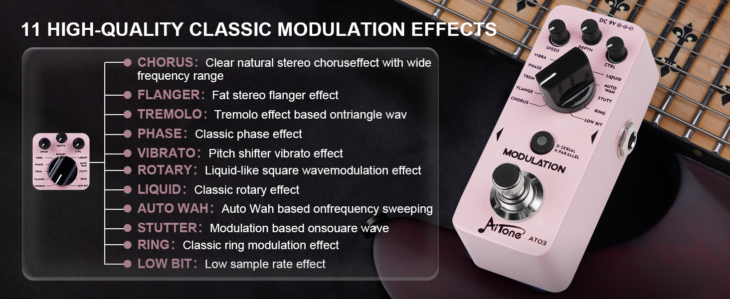Amazon.com: AITONE Modulation Pedal for Electric Guitar with Chorus Flanger Tremolo Phaser ...