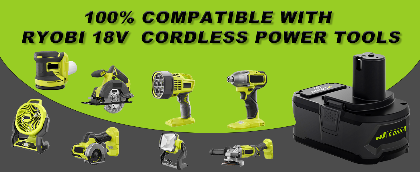 Amazon.com: 2Pack 6.0Ah Replacement for Ryobi 18V Battery and Charger Combo Replacement for ...