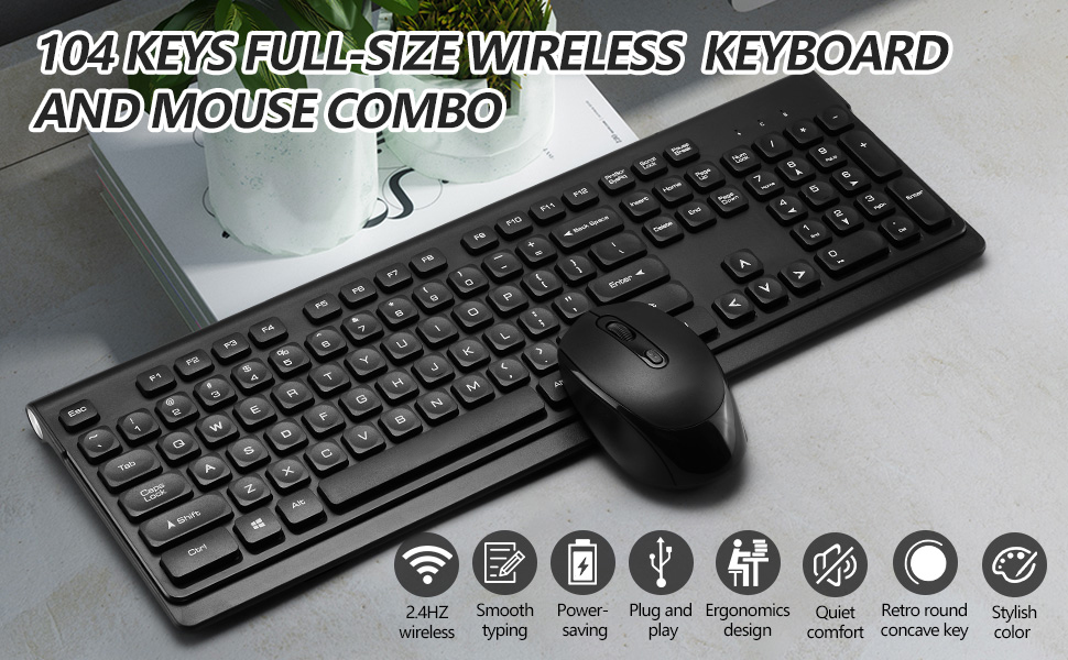 Amazon.com: Wireless Keyboard and Mouse Combo, Compact Quiet Wireless ...