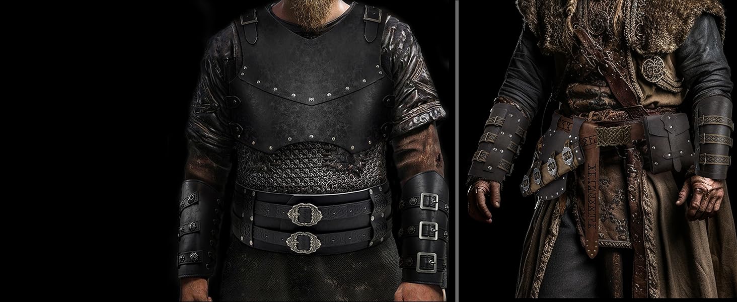 HiiFeuer Medieval PU Leather Buckle Arm Bracers, Knight LARP Retro ...