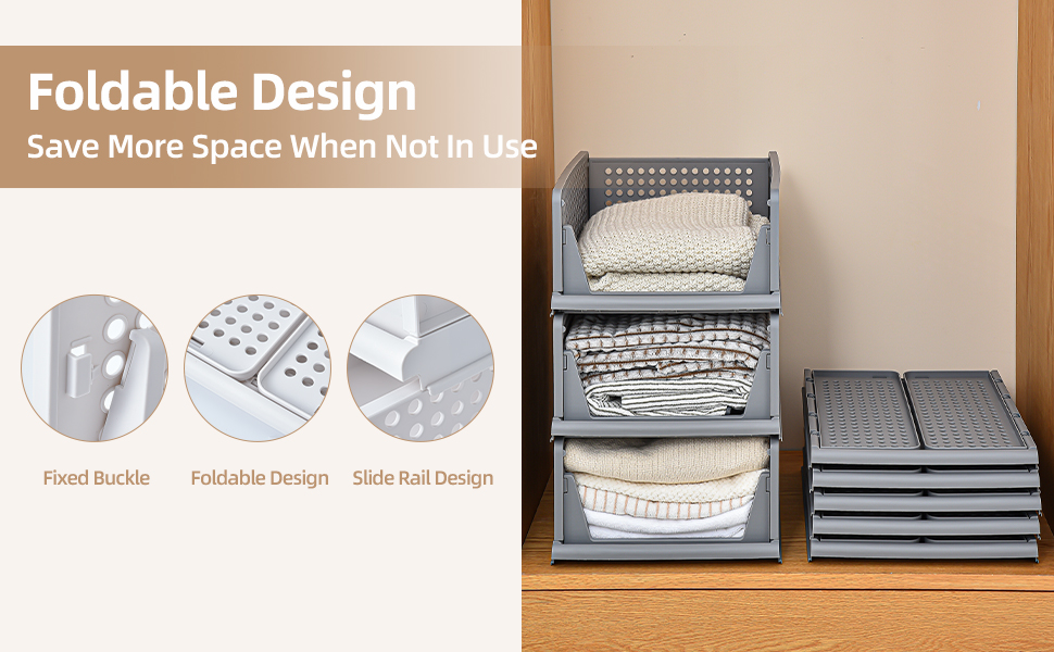 Amazon.com: NEALYSEA Stackable Plastic Storage Basket, Folding Closet ...