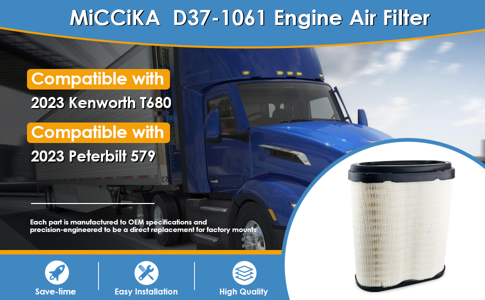 Amazon.com: MICCiKA D37-1061 Engine Air Filter for 2023 Kenworth T680 and 2023 Peterbilt 579 ...