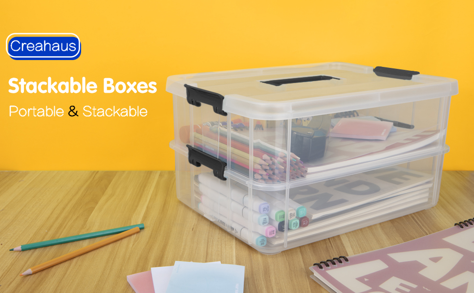 Creahaus 2 Layer Plastic Storage Containers with Lids, Multipurpose ...