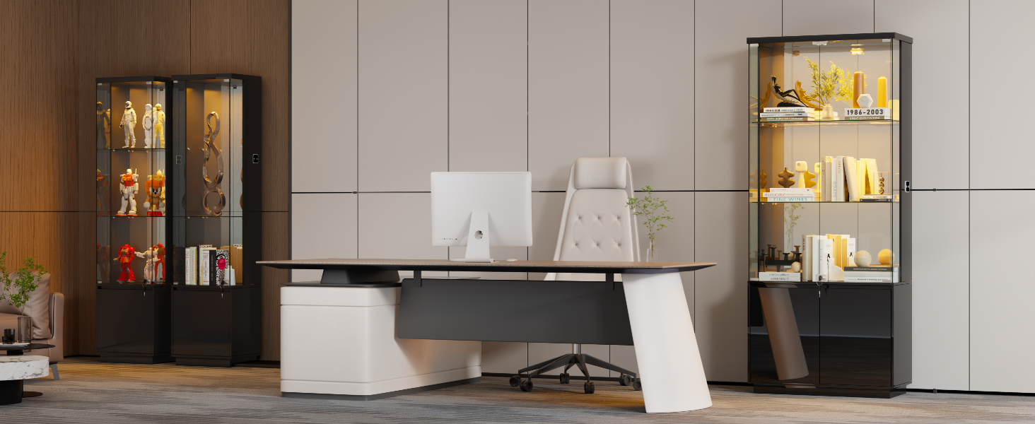 Amazon.com: HNEBC Corner Glass Display Cabinet with Lockable&3 Color Lights for Living Room ...