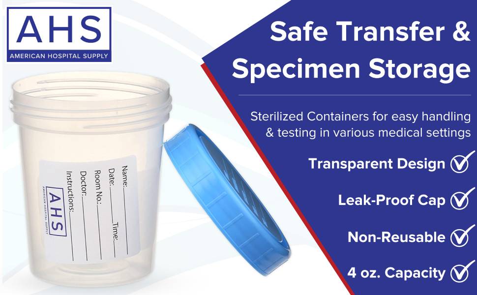 Amazon.com: AHS American Hospital Supply Sterile Specimen Cups | Sterile Urine Cups with Lids ...