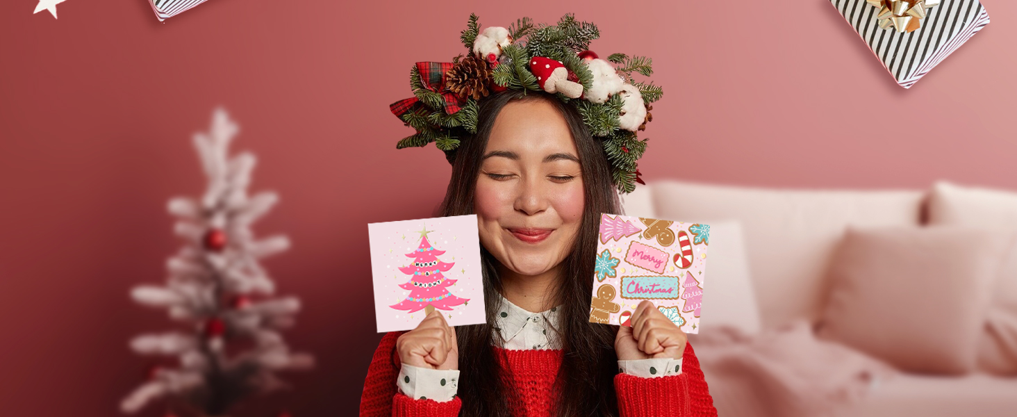 Amazon.com : Honeyplum Pink Christmas Cards - Fun, Stylish, and Cute Merry Christmas Boxed ...