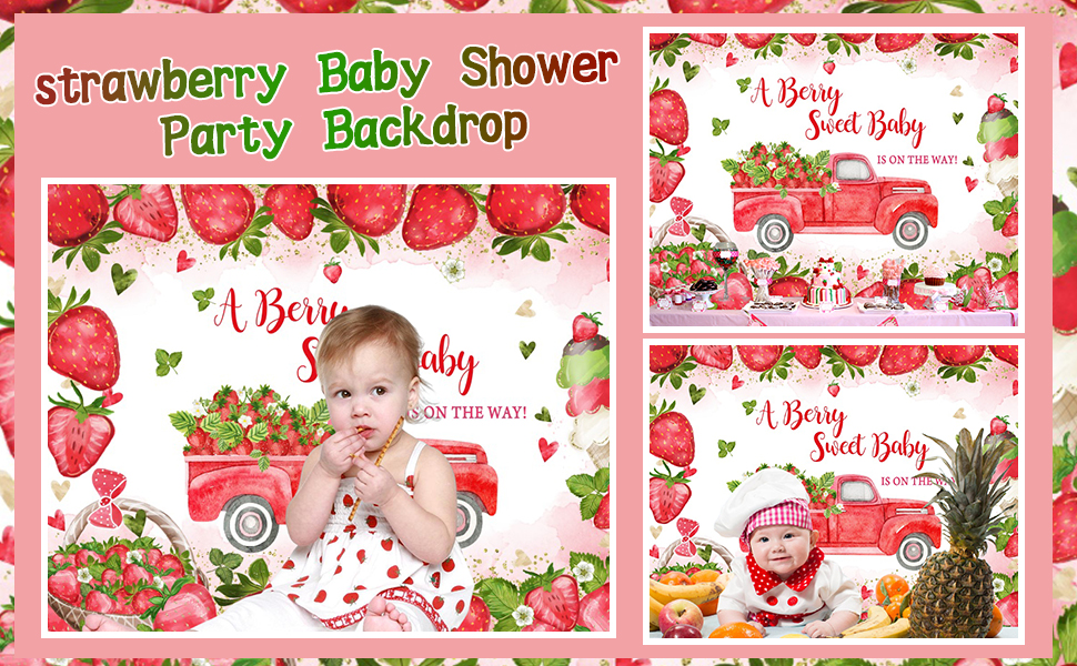 Amazon.com : Duluxykl Strawberry Baby Shower Backdrop for Girl A Berry Sweet Baby is On The Way ...