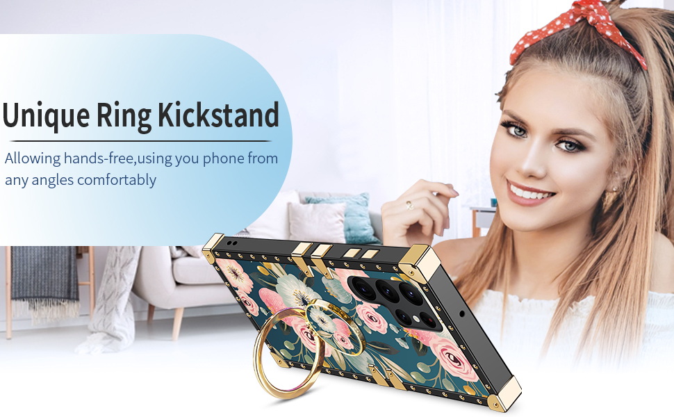 Amazon.com: WOLLONY for Samsung Galaxy S22 Ultra 5G Square Case for Women with Ring Stand Holder ...