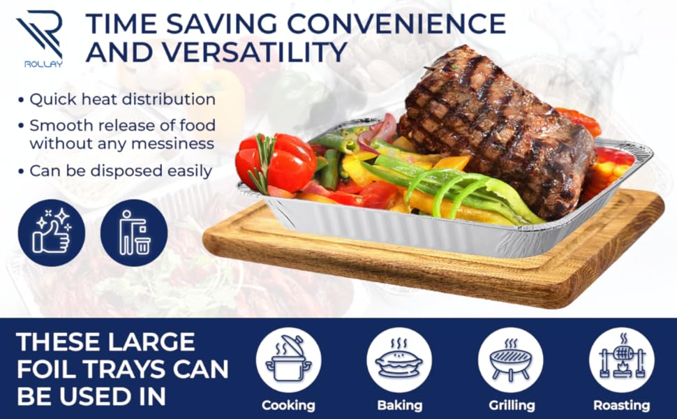 Rollay 20 Pack Large Aluminium Foil Trays (32x20x3.3 cm) - Tin Foil ...