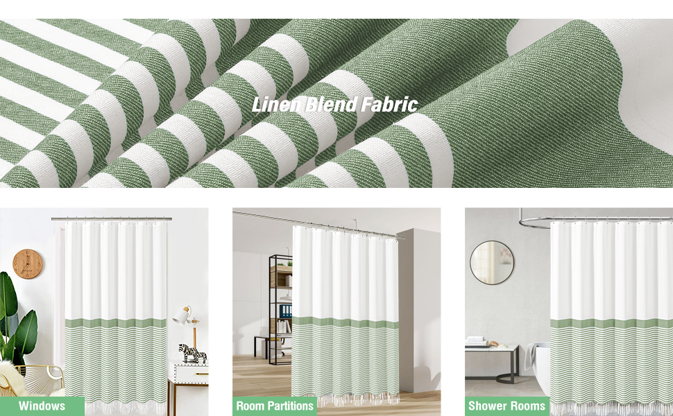 Amazon.com: Dynamene Extra Long Shower Curtains, 84 Inch Long Farmhouse Boho Striped Fabric ...