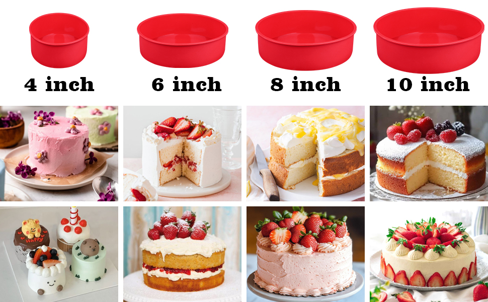 Amazon.com: HUAKENER 10 Inch Round Cake Pan, 3 Pack Silicone Cake Molds ...