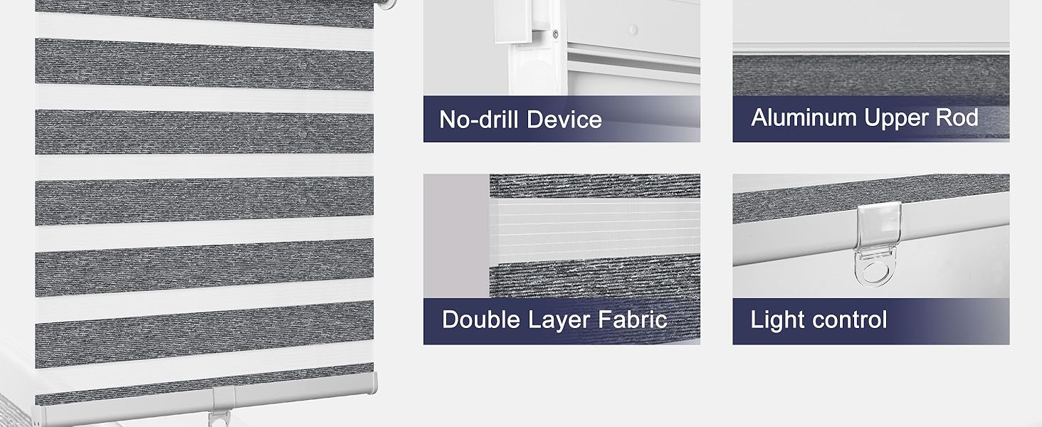 SEEUNANA No Drill No Tools Zebra Blinds for Windows,Light Filtering Roller Blinds,Linen Fabric ...